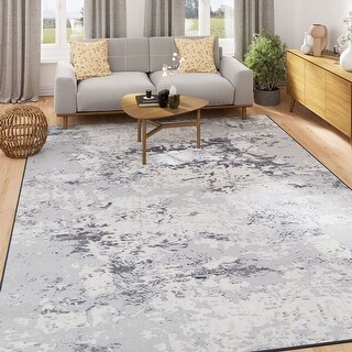 KUKOON Silver Grey Marble Contemporary Washable Area Rug - Bed Bath ...