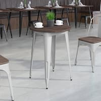 24" Round Metal Indoor Table with Rustic Wood Top - 24"W x 24"D x 30.5 ...