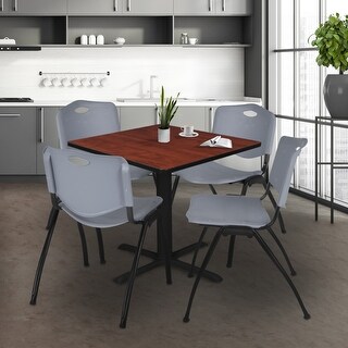 Square 48-inch Table and 4 'M' Stackable Grey Chairs - Bed Bath ...