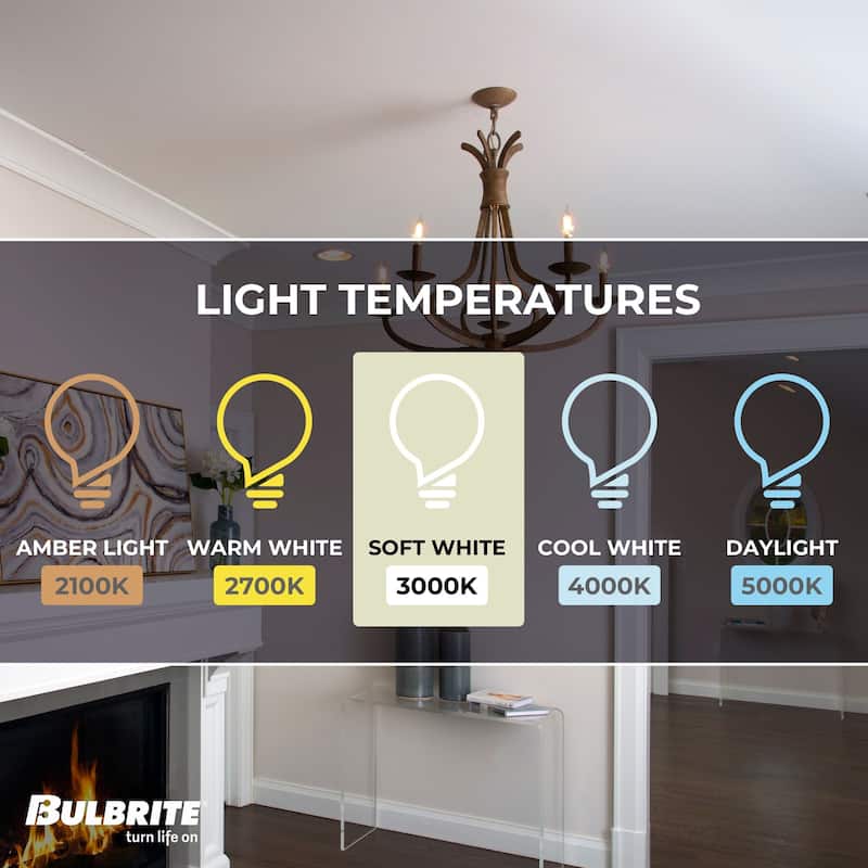 Bulbrite LED Filament Pack of (4) 5 Watt Dimmable CA10 Light Bulbs with Clear Glass Finish and ...