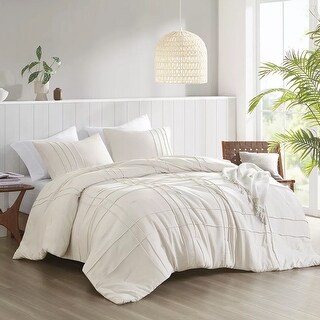 Textured Soft Pleated Comforter Set Lightweight King Neutral - Bed Bath ...