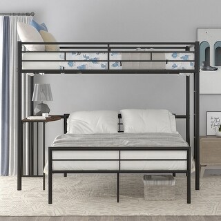 Twin Over Full Metal Bunk Bed with Desk, Ladder and Quality Slats for ...