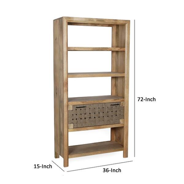 Edda 72 Inch Display Shelf Bookcase, 1 Jute Drawer, 4 Shelves, Brown ...
