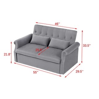 55"Pull-Out Sleeper Sofa Bed Velvet Convertible Loveseat w/Nailhead ...
