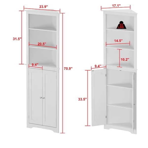 Tall Two-Door White Corner Cabinet Display Storage Cabint Bathroom - 70 ...