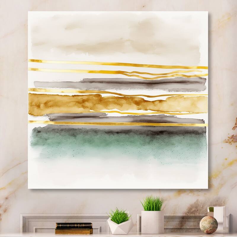 Designart 'Golden Morning Glory III' Abstract Liquid Ink Metal Wall Art ...