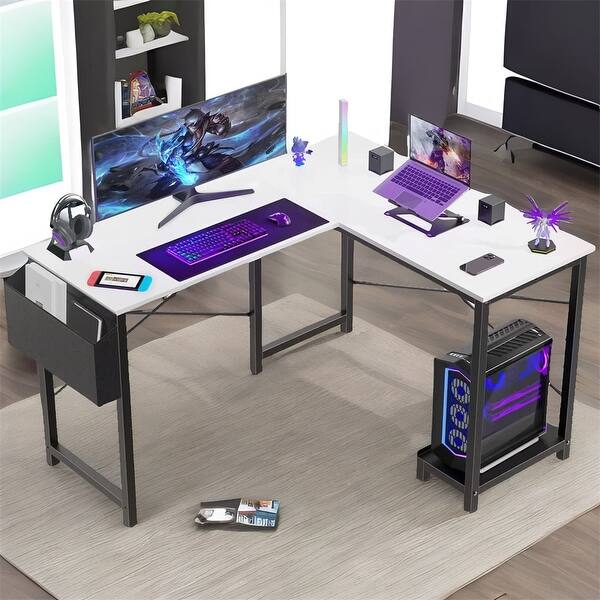 L Shap Gaming Desk with side storage Box and Bottom Built-in CPU Tray ...