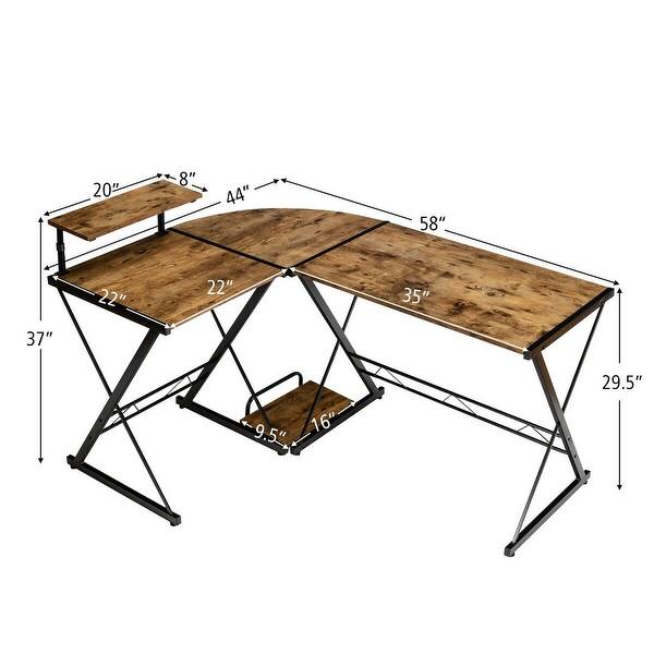 L-Shaped Desk Reversible Corner Computer Desk with Movable Shelf and ...