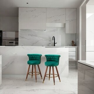 Modern Set of 2 Polyester Fabric Swivel Bar Stools With Backrest ...