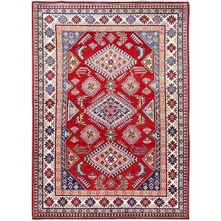 Geranium Red, Densely Woven Afghan Kazak Triple Medallion And Vegetable ...