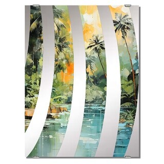 Designart "Tropical Jungle River I" Coastal Tropical Mirror Green ...