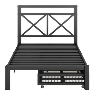 Black Metal Platform Bed with 2 Drawers - Bed Bath & Beyond - 36925730