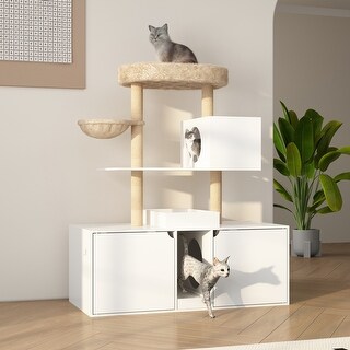 Cat Tree with Litter Box Enclosure, 2-in-1 Cat Tower for Indoor Cats ...