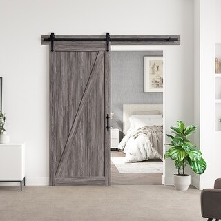 OVE Decors Cornwall Barn Door Kit in Textured Aged Wood with Included ...