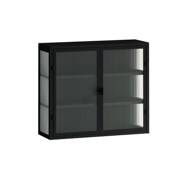 Haze Double Glass Door Wall Cabinet With Detachable Shelves Bed Bath 9636