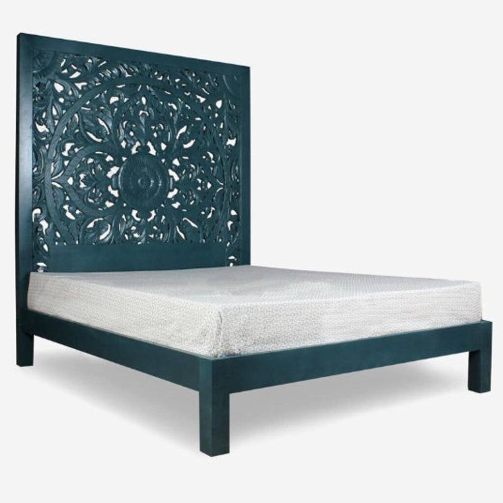 Dynasty Hand Carved Indian Solid Wooden Bed Frame Natural - Overstock ...