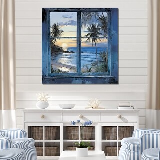 Designart "Tranquility Beach Windows Horizon III" Coastal Windows Green ...