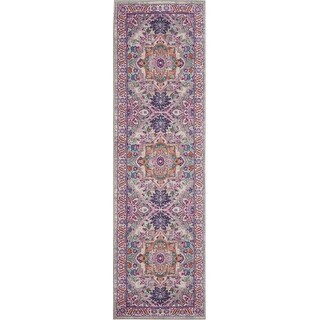 2' x 10' Light Gray and Pink Medallion Runner Rug - 3'6" - Bed Bath ...