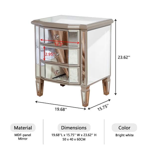 Accent Mirror Glass 3 Drawers Vintage Nightstand End Table - Bed Bath ...