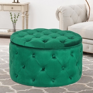 Adeco Round Velvet Storage Ottoman, Button Tufted Footrest Footstool ...