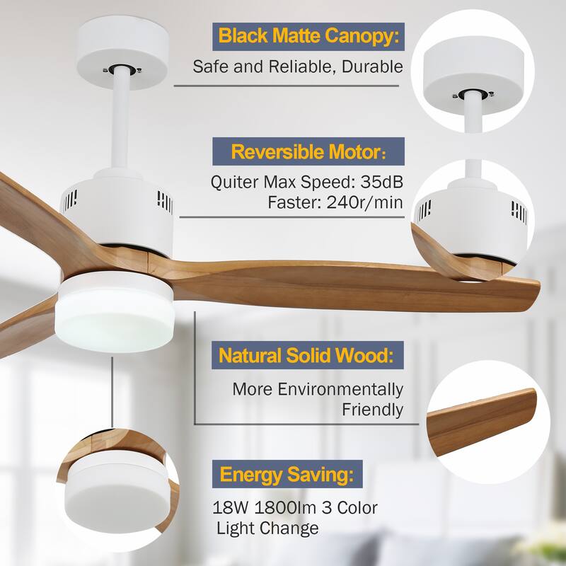 Oaks Aura 52 in. LED Solid Wood Reversible Scandi-Japanese Ceiling Fan ...