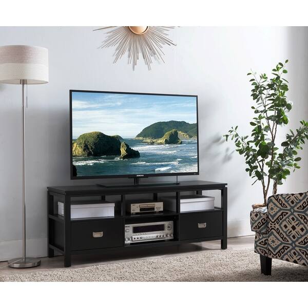 54" Black Finish Wood TV Stand Entertainment Center with Storage - 54 ...