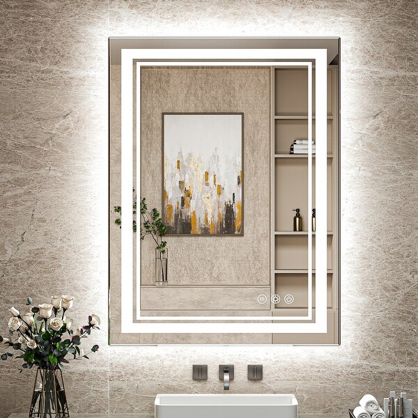 Smart LED Light Bathroom Mirror with Golden Narrow Frame - On Sale ...