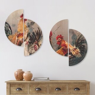 Designart 'Group of Rooster in Gray Farm background' Farmhouse Animal ...