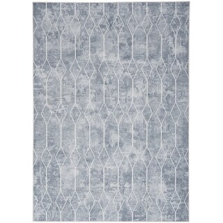 HomeRoots 5' x 7' Blue and Gray Geometric Power Loom Washable Area Rug ...