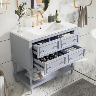 Bathroom Vanity Cabinet with Undermount Resin Sink & 4 Drawers - Bed ...