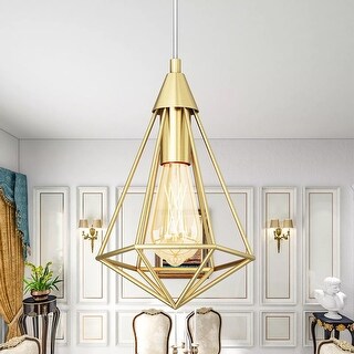 Set 2 Gold Geometric Pendant Lights Minimalist Metal Ceiling Fixtures ...