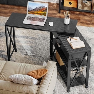 Moasis 360 Degree Rotating 2-Tier Sofa Side Table with Drawer, Mobile ...