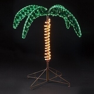 30" Green Outdoor Lighted Palm Tree with Holographic Rope Light - Bed ...