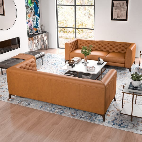 tufted leather sofa set