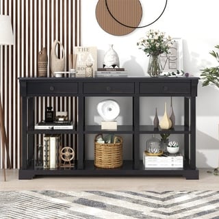 Espresso console table solid wood sideboard table rectangular mdf top ...