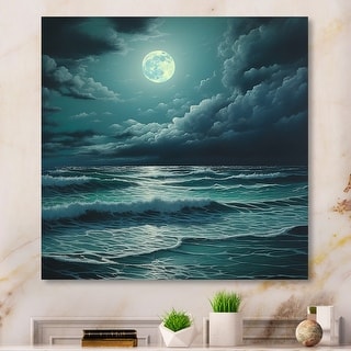 Designart "Super Moon Over The Sea IV" Beach & Ocean Metal Wall Art ...