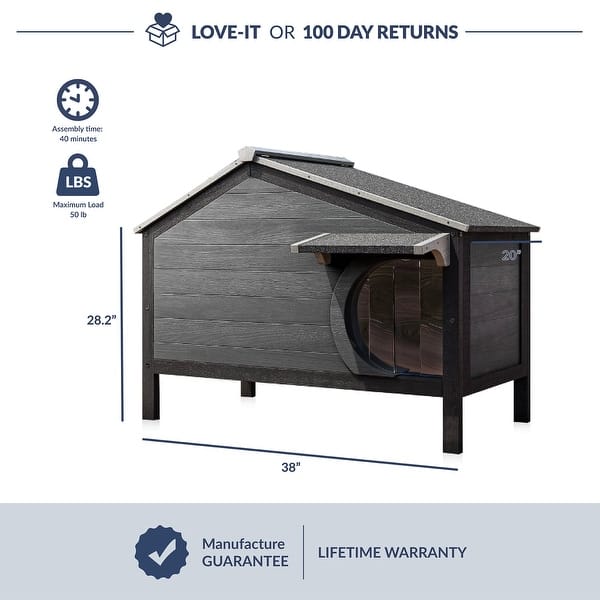 BELLEZE Outdoor Insulated Wooden Cat House, Soft Foam Insulation - Gray ...