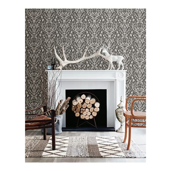 Chesapeake Kiwassa Brown Antler Damask Wallpaper - 20.5 x 396 x 0.025 ...
