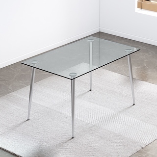 Rectangular Glass Dining Table with Silver plating Metal Legs - Bed ...