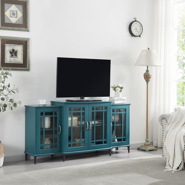 Teal Blue TV Stand Console Table with Glass Doors - On Sale - Bed Bath ...