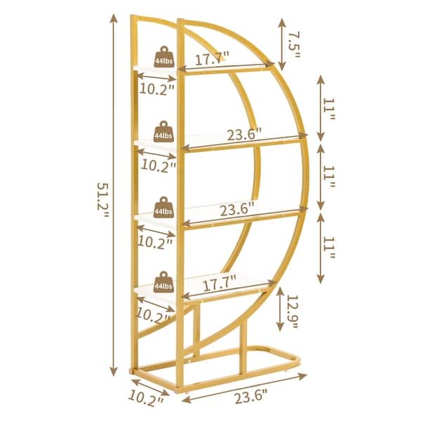 4-Tier Bookshelf, Storage Shelves with Steel Frame, Modern Half Moon ...