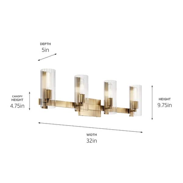 Jemsa 32 in. 4-Light Bathroom Vanity Light with Clear Fluted Glass ...