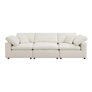 3-seat Wedge Sectional Sofa Modular Armless Chair with Ottoman, White ...