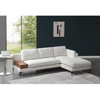 L-Shape Linen Reversible Sofa with Built in Wooden Side Table, Multiple ...