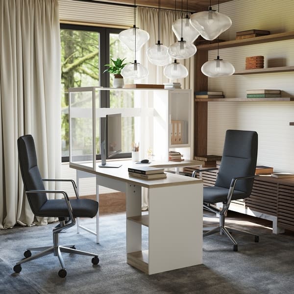 Spacious Two-Monitor Computer Desk Storage Cabinet and Keyboard Slider ...