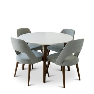 Hermosa 5-Piece Mid-Century Modern Round Dining Set with 4 Linen Dining ...