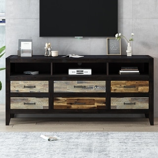 Distressed TV Stand with 6 Drawers & 3 Shelves, Media Console for 65 ...