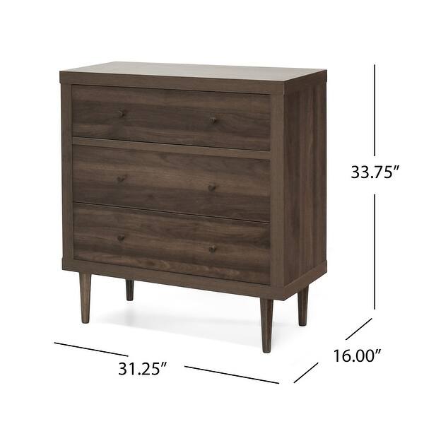 Modern Walnut 3- Drawer Chest MDF Material Wood Legs - Bed Bath ...