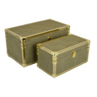 Mecca Storage Box Set of 2, Rivet Accents, Chrome Metal, Olive Wood ...