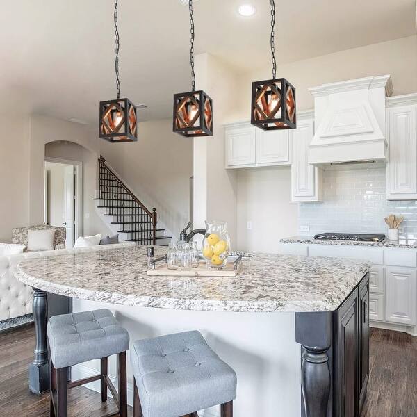 Anmytek 1 Light Farmhouse Wood Square Pendant Light Kitchen Island
